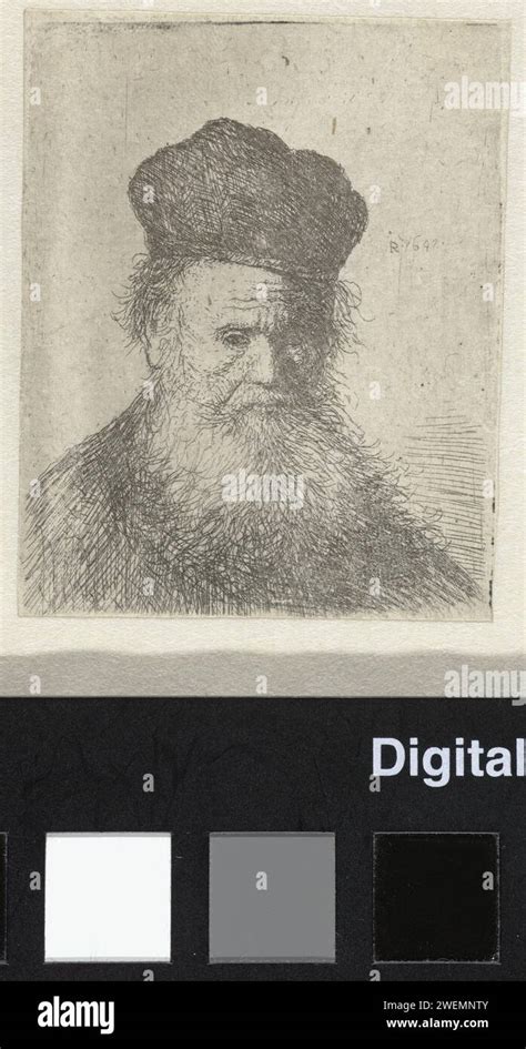 Bust Of An Old Man With A Fur Cap And Flowing Beard Nearly Full Face