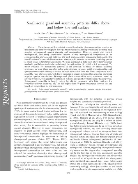 Pdf Small Scale Assembly Patterns Differ Above And Below The Soil Surface