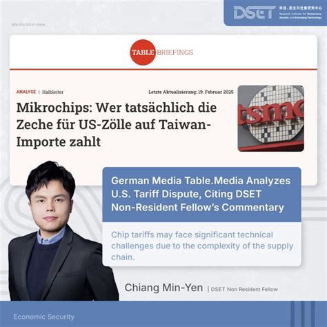 Dset Fellow On Us Tariffs On Taiwanese Semiconductors Research