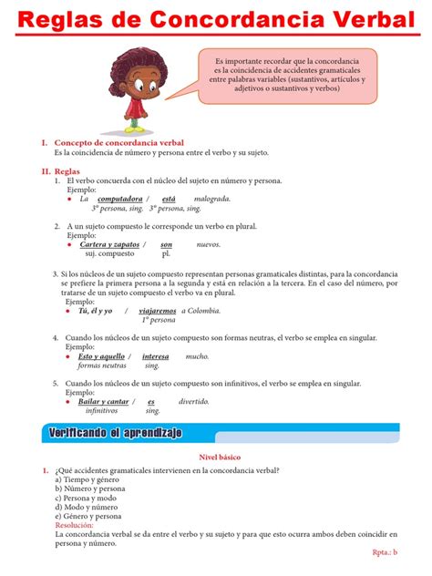 Concordancia Verbal Reglas Y Ejemplos Pdf Verbo Numero Gramatical