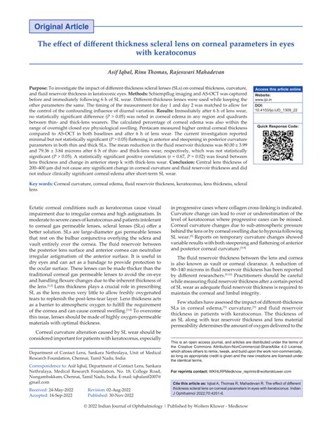 Pdf The Effect Of Different Thickness Scleral Lens On Corneal Parameters In Eyes With Keratoconus