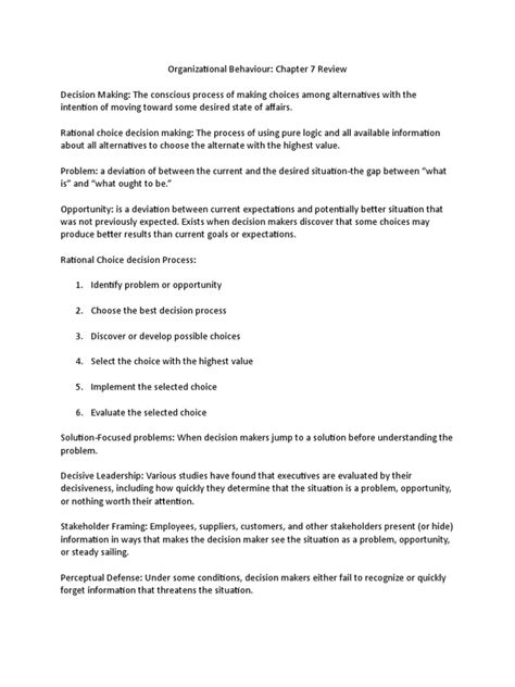 organizational behaviour chapter 7 review pdf decision making