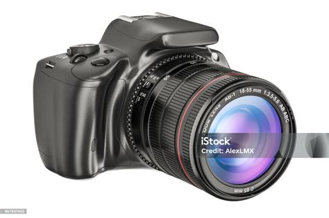 디지털 싱글 렌즈 리 플렉스 카메라 근접 촬영입니다 흰색 배경에 고립 된 3 차원 렌더링 디지털 일안 반사식 카메라에 대한 스톡 사진 및 기타 이미지 Istock