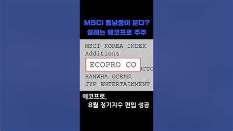 Msci 동남풍이 분다 설레는 에코프로 주주shorts Youtube