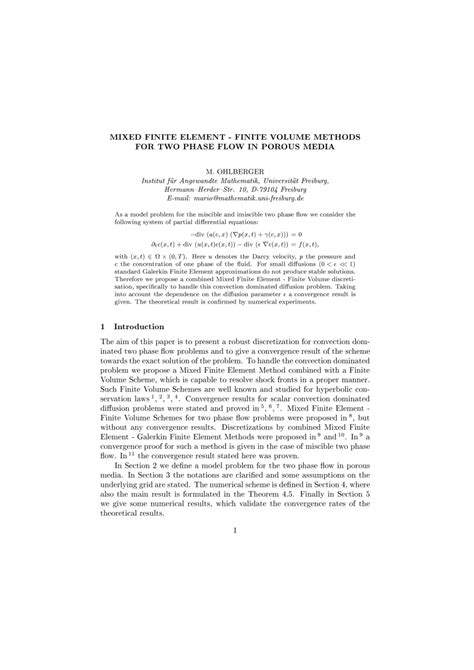 Pdf Mixed Finite Element Finite Volume Methods For Two Phase Flow