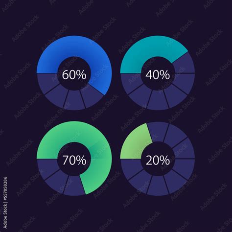Donut Infographic Chart Design Template Set For Dark Theme Progress
