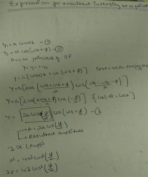 Derive Expression For Intensity At Any Point On The Observation Screen