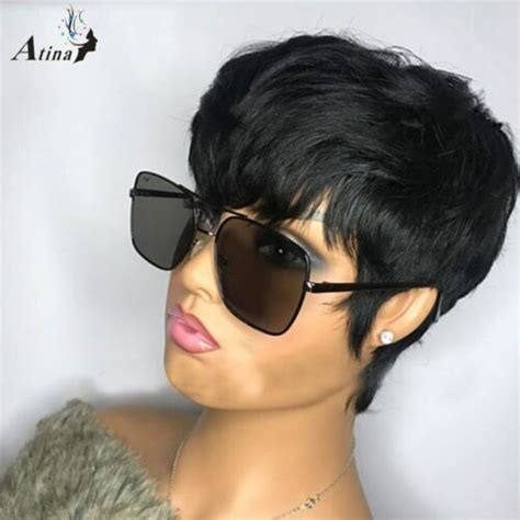 Straight Full Machine Made Wig Human Hair Short Pixie Cut Bob Wig