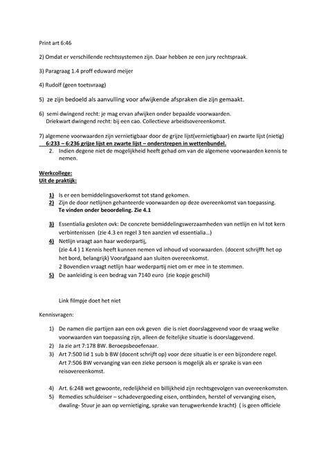 Verplichte Opgaven Bijzondere Overeenkomsten Kennisvragen En