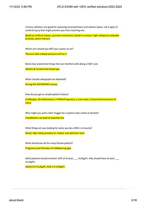 Solution Atls Exam With 100 Verified Solutions 2023 2024 Atls Exam