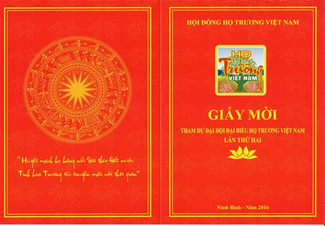 GiẤy MỜi Tham DỰ ĐẠi HỘi ĐẠi BiỂu HỌ TrƯƠng ViỆt Nam LẦn ThỨ Hai