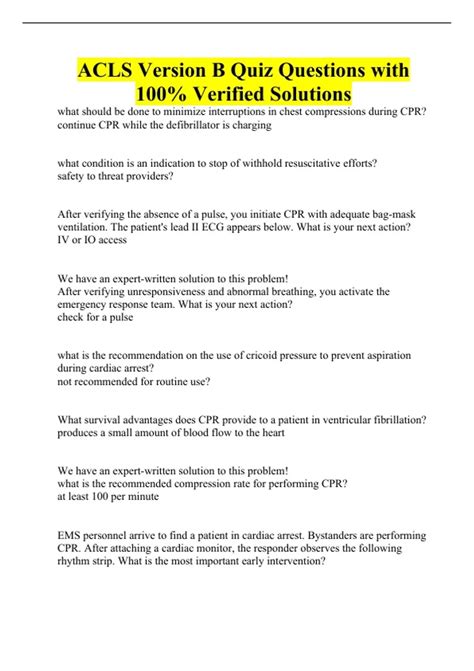 Acls Version B Quiz Questions With 100 Verified Solutions Acls