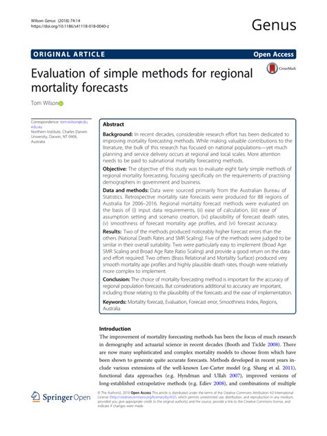 Pdf Evaluation Of Simple Methods For Regional Mortality Forecasts