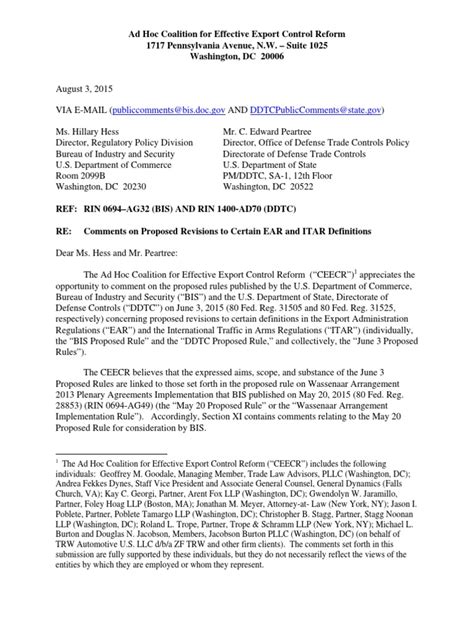 Comments To Proposed Revisions To Us Export Control Regulations Pdf