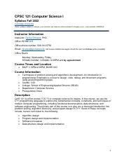 Cpsc Computer Science I Syllabus Fall Course Hero