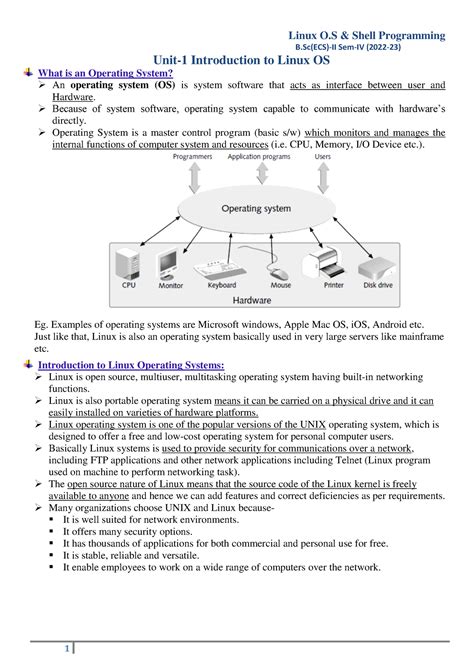 Unit I Intro To Linux 1 Linux O And Shell Programming Becs Ii Sem Iv
