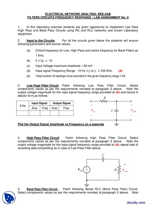 Input To The Circuits Electrical Network Analysis Lecture Handout