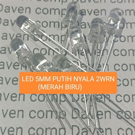 10BUAH LED 5MM PUTIH NYALA 2WARNA MERAH BIRU LED 5 MM BENING NYALA 2