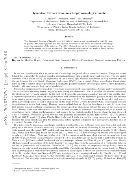 Pdf Dynamical Features Of An Anisotropic Cosmological Model