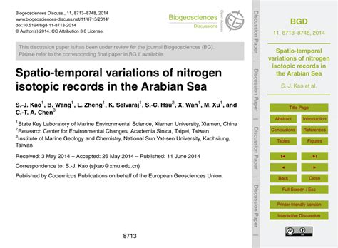Pdf Spatio Temporal Variations Of Nitrogen Isotopic Records In The