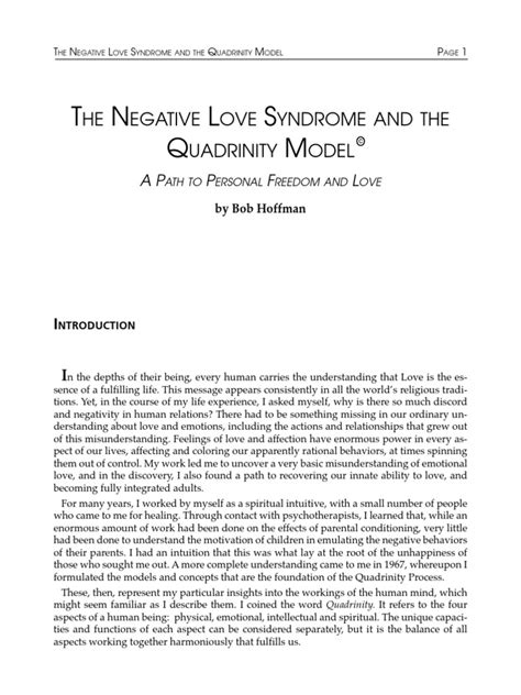 Bob Hoffman The Negative Love Syndrome And The Quadrinity Model Pdf