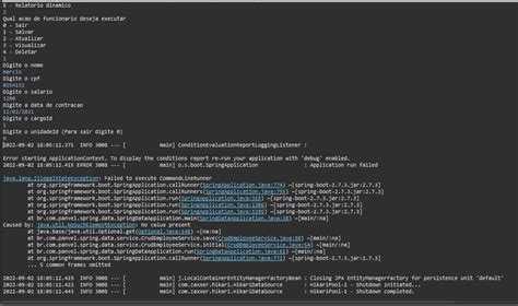 Erro Ao Sair Do Menu Do Funcionario Spring Data Jpa Repositórios