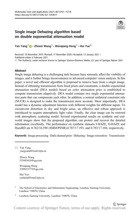 Single Image Dehazing Algorithm Based On Double Exponential Attenuation