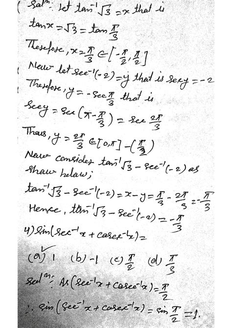 Solution Inverse Trigonometric Function Mcq Notes Studypool