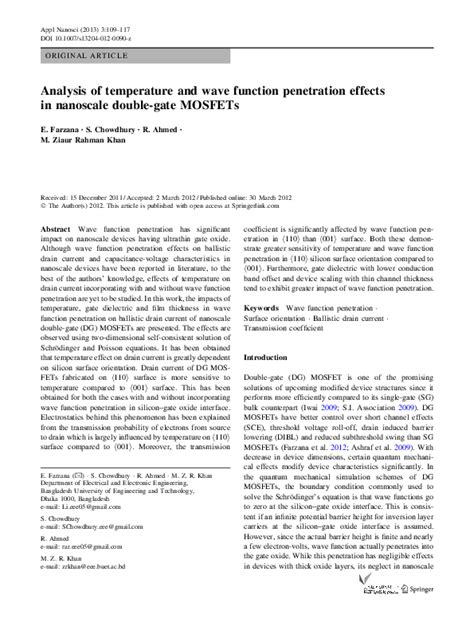 Pdf Analysis Of Temperature And Wave Function Penetration Effects In