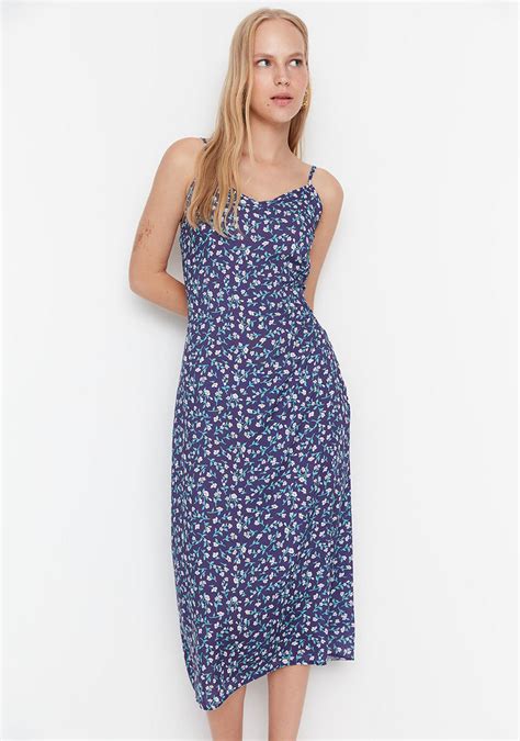 Buy Womens Trendyol Women Navy Blue Floral Shoulder Strap A Line Dress
