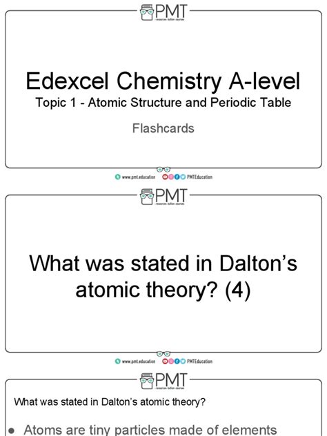 Flashcards Topic 1 Atomic Structure And The Periodic Table Edexcel Chemistry A Level Pdf