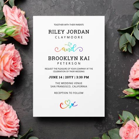 Rainbow Heart Script Cute Lgbt Wedding Invitation Zazzle