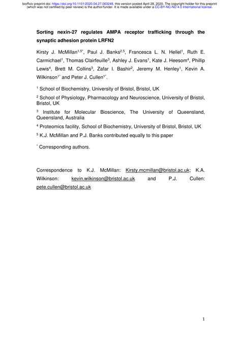 Pdf Sorting Nexin 27 Regulates Ampa Receptor Trafficking Through The Synaptic Adhesion Protein