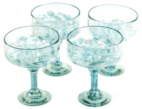 16 Oz Hand Blown Mexican Margarita Glasses Set Of 4