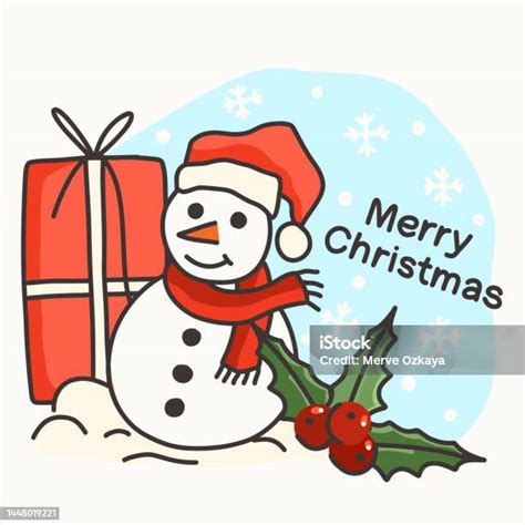 Desain Kartu Ucapan Selamat Natal Yang Digambar Tangan Ilustrasi Stok