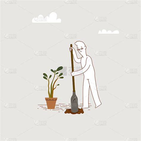 人们用铁锹在地上挖洞准备种树