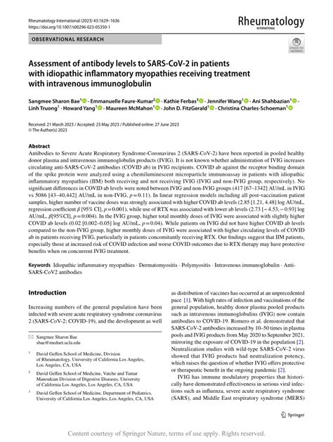 PDF Assessment Of Antibody Levels To SARS CoV In Patients With Idiopathic Inflammatory