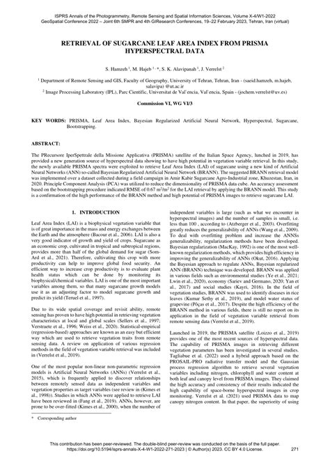 Pdf Retrieval Of Sugarcane Leaf Area Index From Prisma Hyperspectral Data