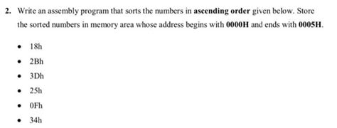 solved 2 write an assembly program that sorts the numbers