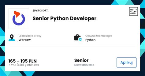 Praca Senior Python Developer Backend Spyrosoft Warsaw No Fluff