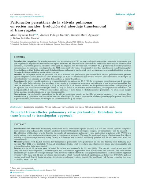 PDF Perforaci N Percut Nea De La V Lvula Pulmonar En Reci N Nacidos