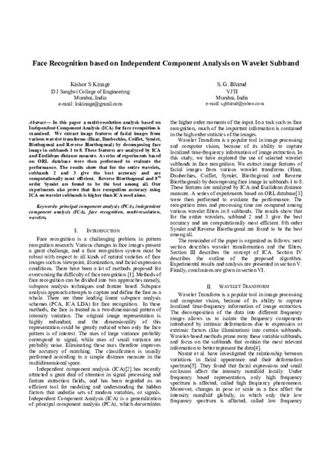 Pdf Face Recognition Based On Independent Component Analysis On