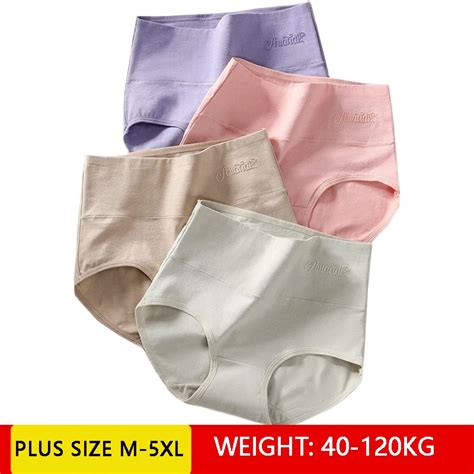 4pcsset High Waist Cotton Panties Women Body Slimming Underwear Solid