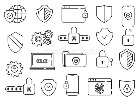 Security Protection Thin Line Icons Stock Illustration Illustration