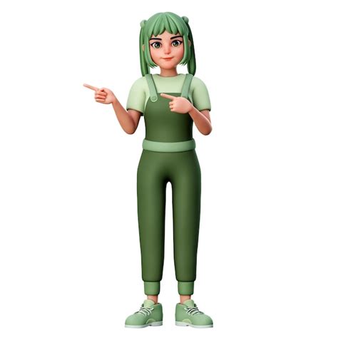 Premium Photo Cute Girl Character With Pointing To Left Side Gesture