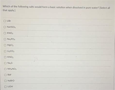 Question 1 5 Pts Which Of The Following Salts Would