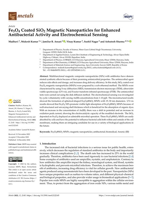 pdf fe3o4 coated sio2 magnetic nanoparticles for enhanced