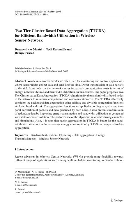Pdf Two Tier Cluster Based Data Aggregation Ttcda For Efficient Bandwidth Utilization In