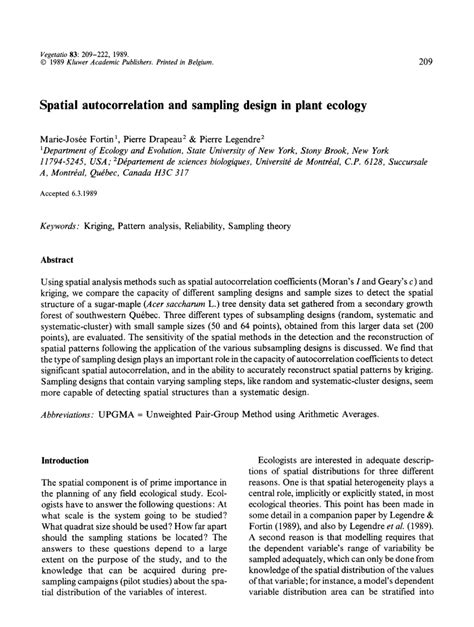 Pdf Spatial Autocorrelation And Sampling Design In Plant Ecoloy