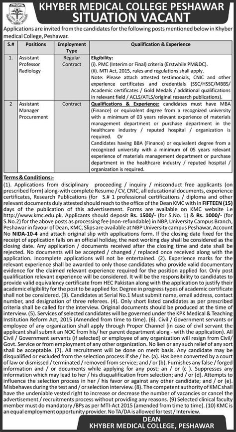 Khyber Medical College Kmc Peshawar Jobs 2022 2025 Job Advertisement
